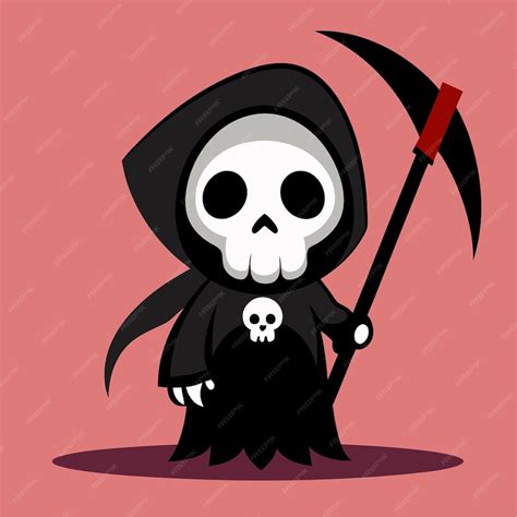 Premium Vector Cute Grim Reaper Holding Scythe