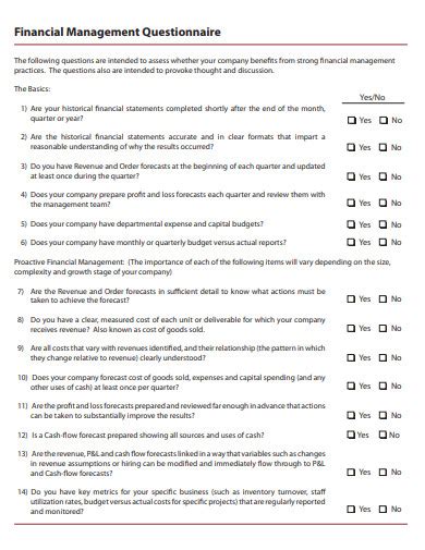 9 Financial Management Questionnaire Templates In Pdf Ms Word Free