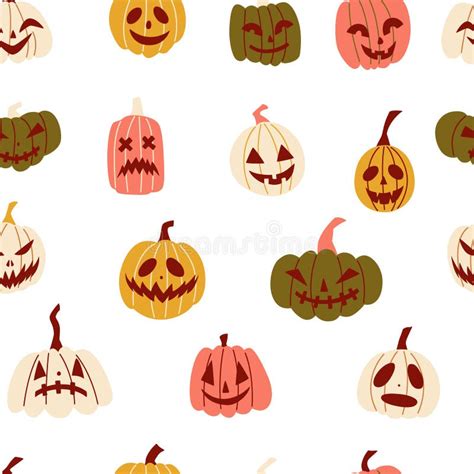 Cute Pumpkins Cartoon Seamless Pattern Hand Drawn Vector Illustration