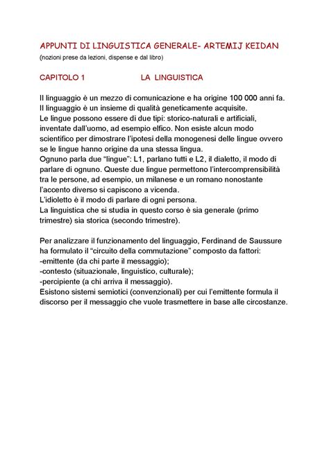 Appunti Di Linguistica Generale Appunti Di Linguistica Generale Docsity