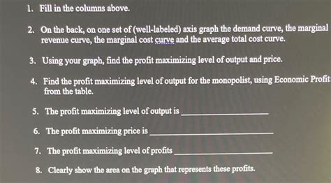 Solved Monopoly Problem Set Fill In The Columns Above Chegg