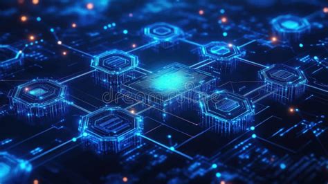 High Tech Blockchain Concept With Glowing Blue Layers And Interconnected Network Nodes In A