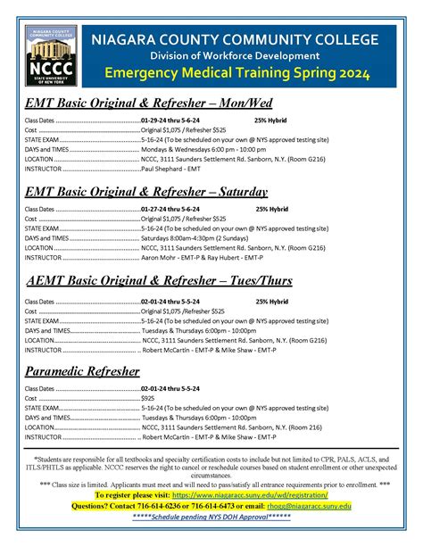 Niagara County Community College Spring Ems Classes Ubmd Emergency Medicine Ems Division