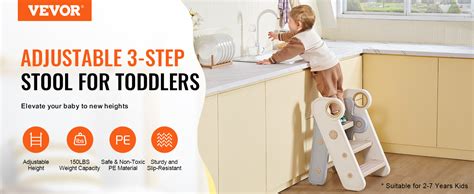VEVOR Taburete con Escalón para Niños Ajustable de a Escalones Taburete Plegable de Plástico