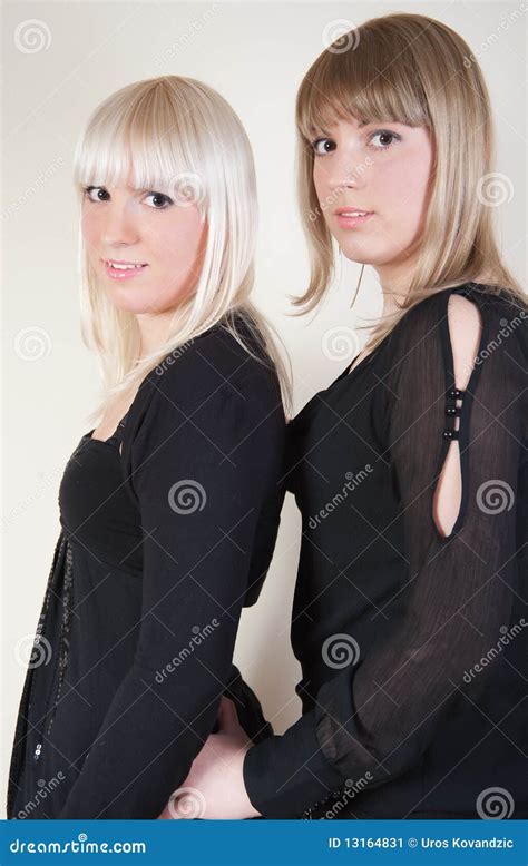 Pretty Blond And Brunette Girls Stock Image Image Of Beauty Twin