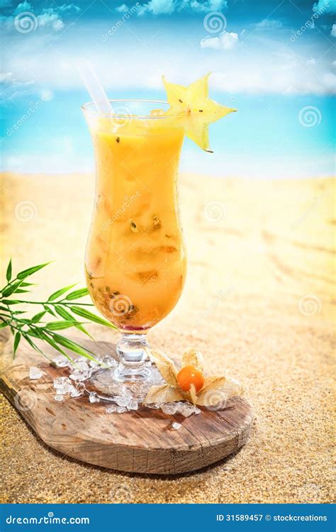 Delicious Fruit Cocktail On A Tropical Beach Stock Image Image Of