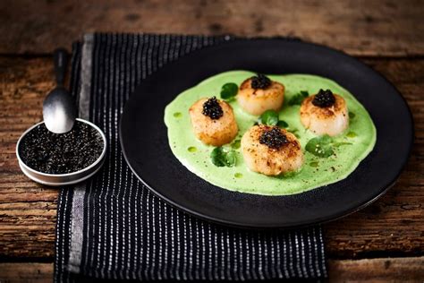 Noix de Saint Jacques snackées caviar et émulsion de cresson Recettes de cuisine Ôdélices