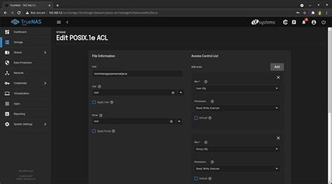 [web interface] setting posix 1e acl permissions causes permissions