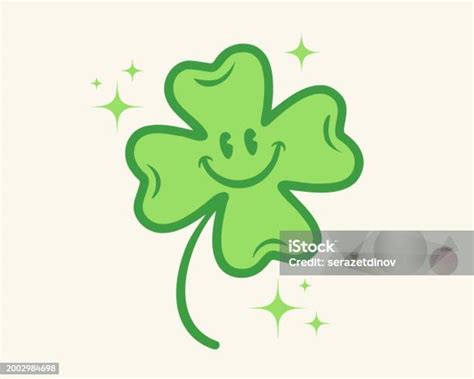 벡터 네 잎 행운의 클로버 세인트 벽지 그루비 스타일의 패트릭의 하루 패트릭의 날에 대 한 행운의 클로버의 복고풍 만화 네잎 클로버에 대한 스톡 벡터 아트 및 기타 이미지