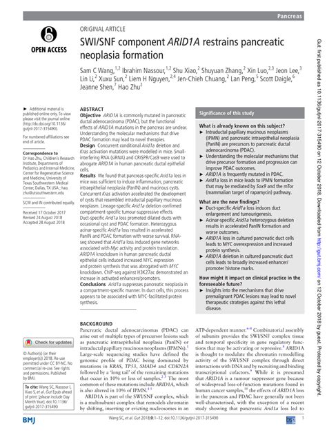 Pdf Swisnf Component Arid1a Restrains Pancreatic Neoplasia Formation