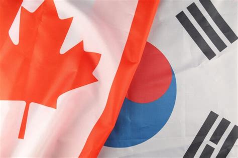 한국과 캐나다의 국기 프리미엄 사진