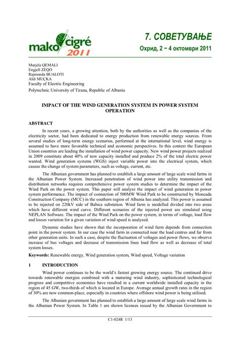 pdf impact of the wind generation system in power system operation