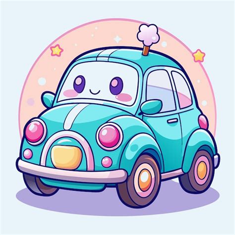милая пастельно голубая мультфильмная машина Премиум Ai
