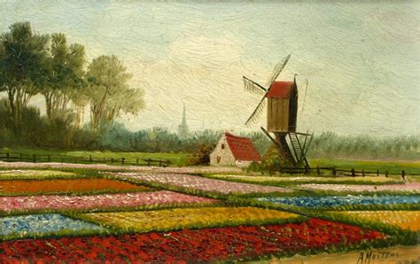 Dicky Van Ierssel Rogmans Ingelijst Olieverf Op Paneel Landschap Met Bloembollenvelden