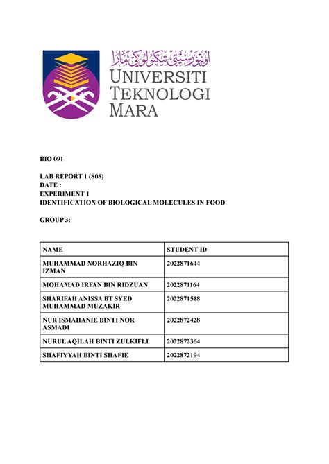 Copy Of BIO LAB Report 1 First Experiment For Bio BIO 091 LAB