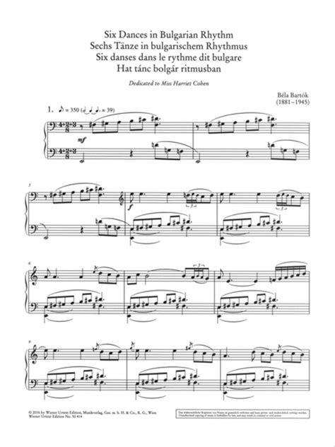 6 Dances In Bulgarian Rhythm By Bela Bartok Piano Solo Chamber Music