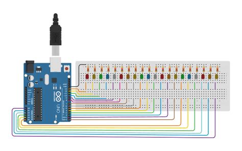 circuit design using all 20 gpio pins as digital out tinkercad