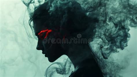 Mystical Silhouette With Smoke And Glowing Red Eyes Stock Footage