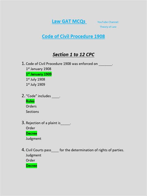 Cpc Law Gat Mcqs Pdf Lawsuit Pleading