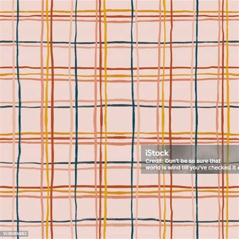 일러스트 레이 션 원활한 패턴 그린 핑크 사각형 격자 무늬 반복 패턴의 그리기 거친 홍당무 파스텔 핑크 배경에 마드라스 코튼 패션 패브릭 섬유 벽지 포장 연속무늬에 대한