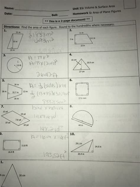 Solved Name Unit 11 Volume Surface Area Homework 1 Area Chegg