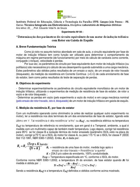 Guia Do Exper 4 Determ Params Circ Equiv Mot Ind Trifas