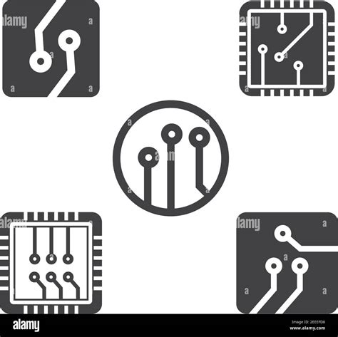 Circuit Board Line Cpu Chip Icon Logo Illustration Vector Design Stock