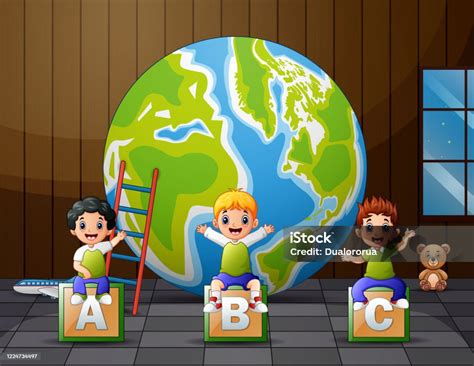 卡通孩子坐在abc字母表向量圖形及更多人圖片 人 全球性 卡通 Istock