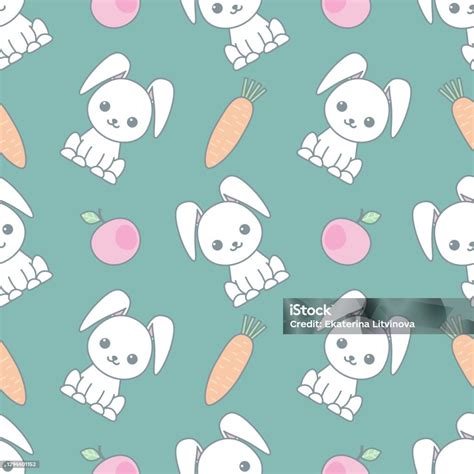 만화 재미있는 토끼와 귀여운 원활한 패턴 유치한 배경 벡터 가와이 일러스트 2월에 대한 스톡 벡터 아트 및 기타 이미지 2월 귀여운 당근 Istock