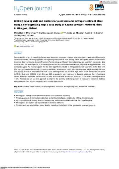 Pdf Infilling Missing Data And Outliers For A Conventional Sewage