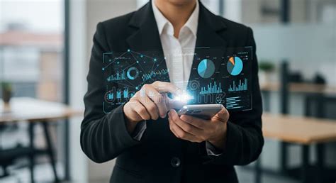 Analyzing Business Data On Smartphone With Digital Interface Technology Stock Illustration