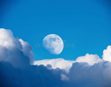 The Moon Daytime Moon Over The Clouds And Blue Sky Stock Illustration