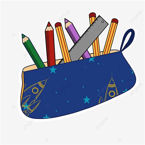 필통 파란색 스티커 일러스트 학교 필통 필통 스티커 연필 스티커 Png 일러스트 및 Psd 이미지 무료 다운로드 Pngtree