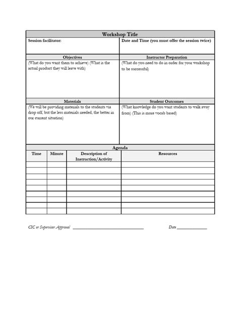 Workshop Lesson Plan Template Pdf