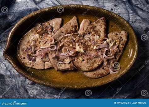 Higado Encebollado A Spanish Recipe Of Cow Liver Stock Image Image