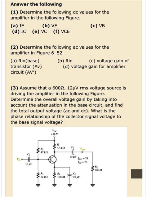 Answer The Following 1 Determine The Following Dc Values For The