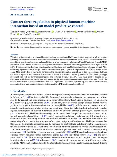 Contact Force Regulation In Physical Human Machine Interaction Based On Model Predictive Control