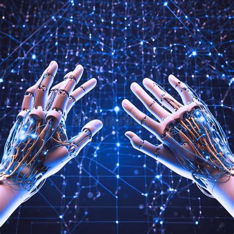 Robotic And Human Hands Touching A Big Data Network Connection Artificial Intelligence Ai