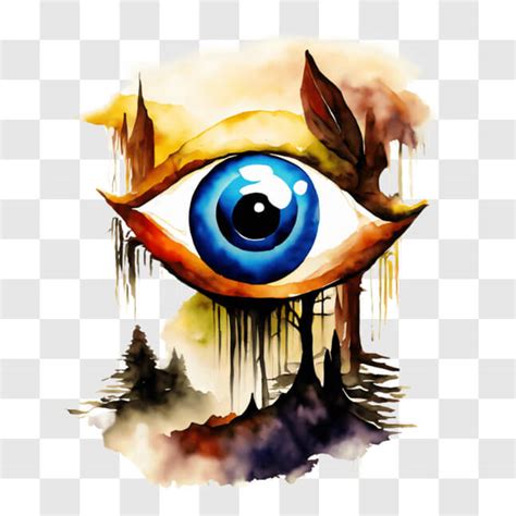 Download Abstract Watercolor Eye Artwork With Tree Motif Png Online