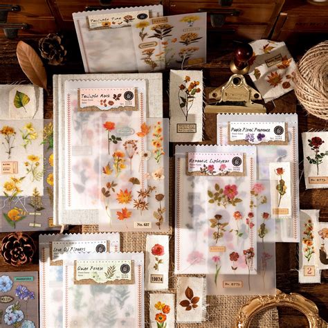 ENWEI 4 Pcs Flower Forest Series Aesthetics Journal Stickers Transfer