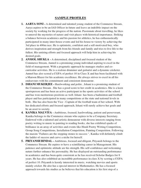 Sample Profiles Pdf