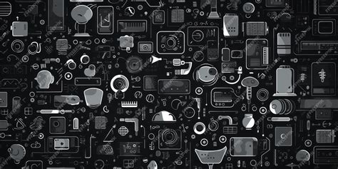 Charcoal Abstract Technology Background Using Tech Devices And Icons Thin Line Interface Vector