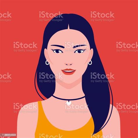 ภาพของหญิงสาวสวยฮิปสเตอร์เอเชียยิ้มภาพประกอบแบนเวกเตอร์ อวตารสาวน่ารัก