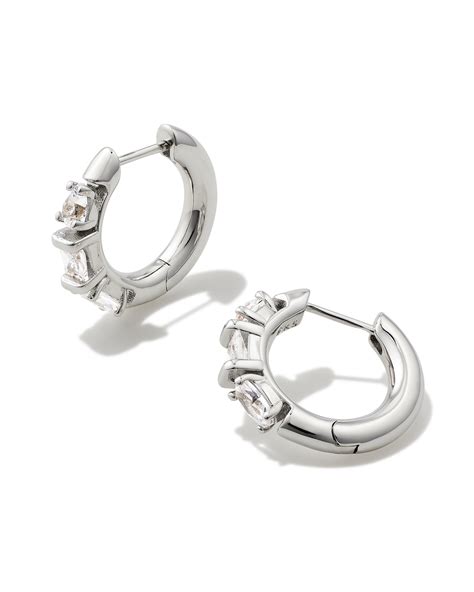 Mayel Silver Huggie Earrings In White Crystal Kendra Scott
