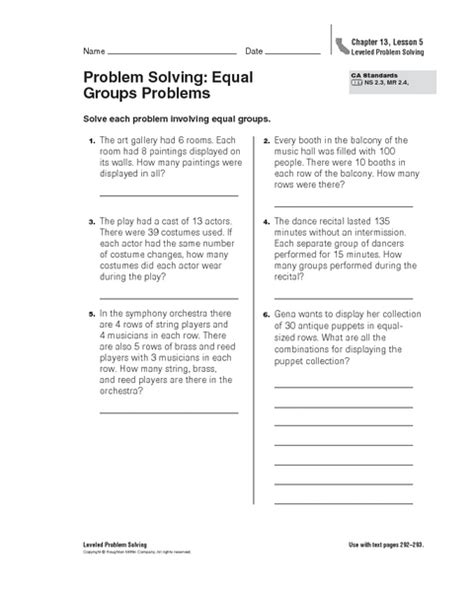 Problem Solving Equal Groups Problems Worksheet For 4th 5th Grade