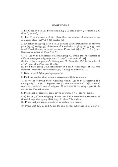 Homework Week 8 Homework 8 Let G Act On A Set X Prove That If X Y ∈