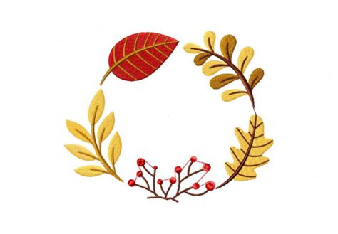 Autumn Wreath Stitched Embroidery Design Daily Embroidery
