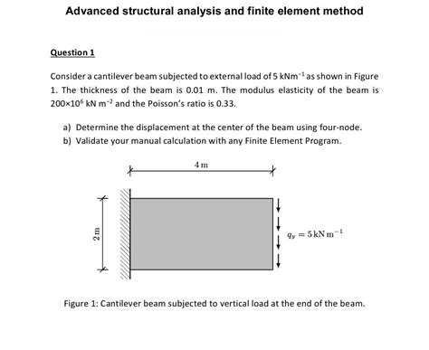 Solved Advanced Structural Analysis And Finite Element Method Question 1 Consider A Cantilever