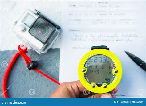 Dive Computer Watch For Diving And Action Camera Stock Image Image Of