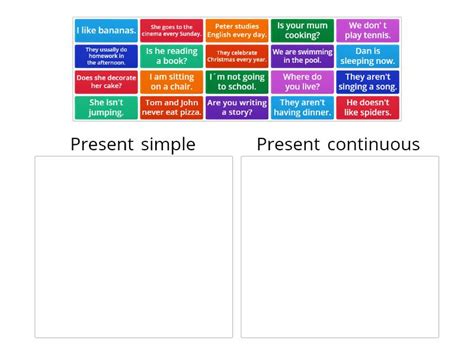 Present Simple X Continuous Categorize